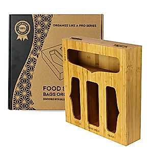 THAETEX Bag Storage Organizer - Bamboo Organizer for Kitchen Drawer | Compatible with Quart Slider, Gallon, Quart, Sandwich, Snack | Comes with Erasable Stickers and Bag Holder (1 Box 4 Slots)