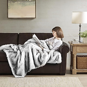 Hyde Lane Long Pile Faux Fur Throw Blanket, Luxury Fluffy with Black Tipped Throws for Home Couch Sofa Decor, Fuzzy Plush Blankets for Women, Direwolf (50x60)