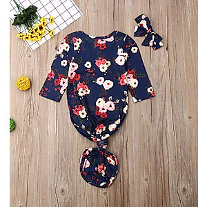 Calsunbaby Newborn Baby Long Sleeve Knotted Gown Nightgown Sleepsacks Sleeping Bags New Coming Home Outfit (0-3 Months, Aa1 Blue)