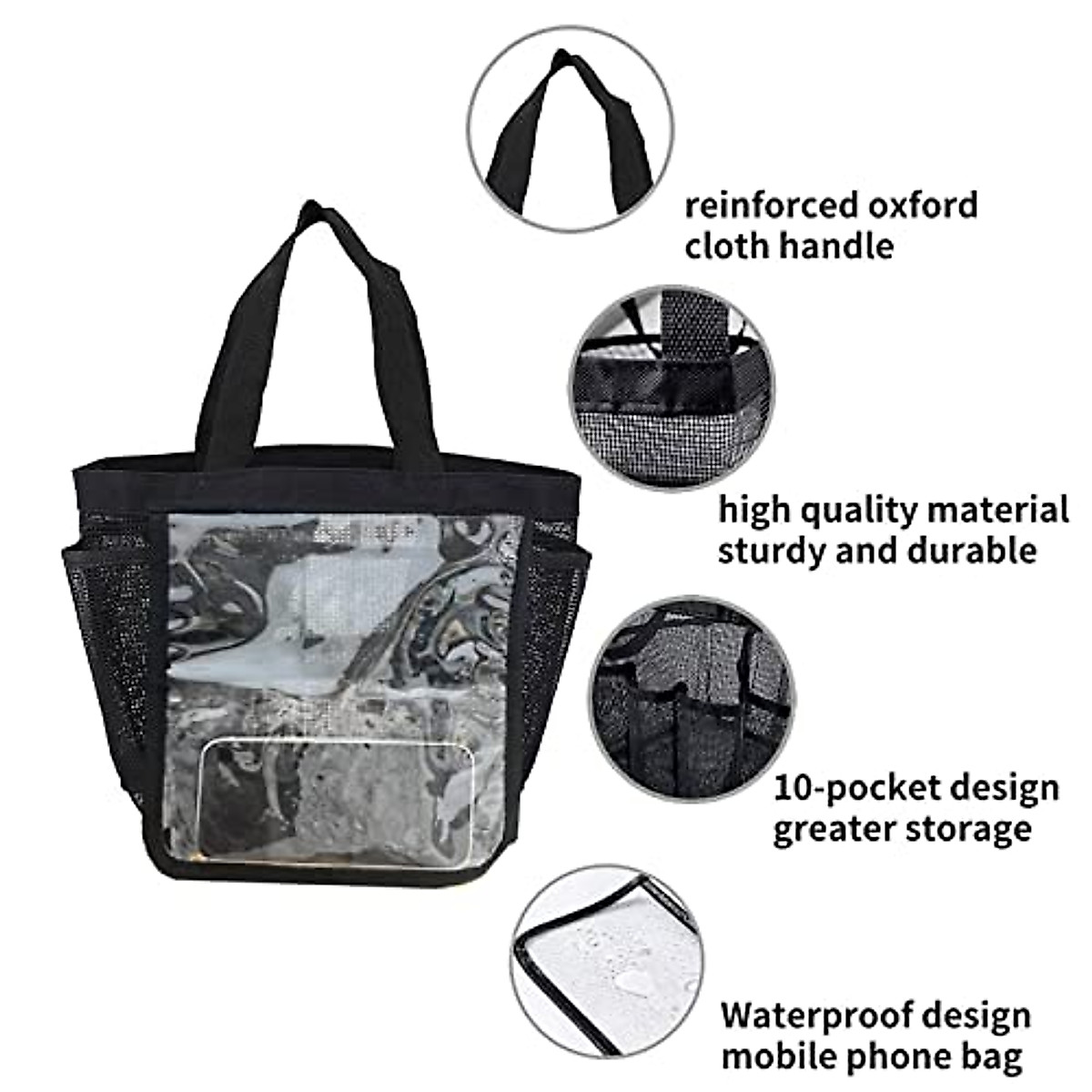 Portable Mesh Shower Caddy with Waterproof Bag , Quick Dry Hanging Toiletry Bag, 10 Storage Pocket Handle Bath Organizer for College Dorm Room Essentials, Gym, Bathroom, Mobile phone waterproof bag