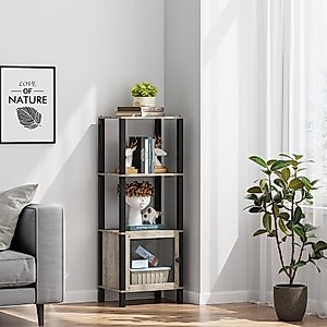 TUTOTAK 4 Tier Bookcase and Bookshelf, Narrow Book Shelf with Door for Small Space, for Living Room, Office, Study, Entryway, Greige BS03BG004