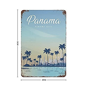PPFINE Panama Travel Tin Sign Metal Plaque Art Hanging Iron Painting Retro Home Kitchen Garden Garage Wall Decor 12"x8"