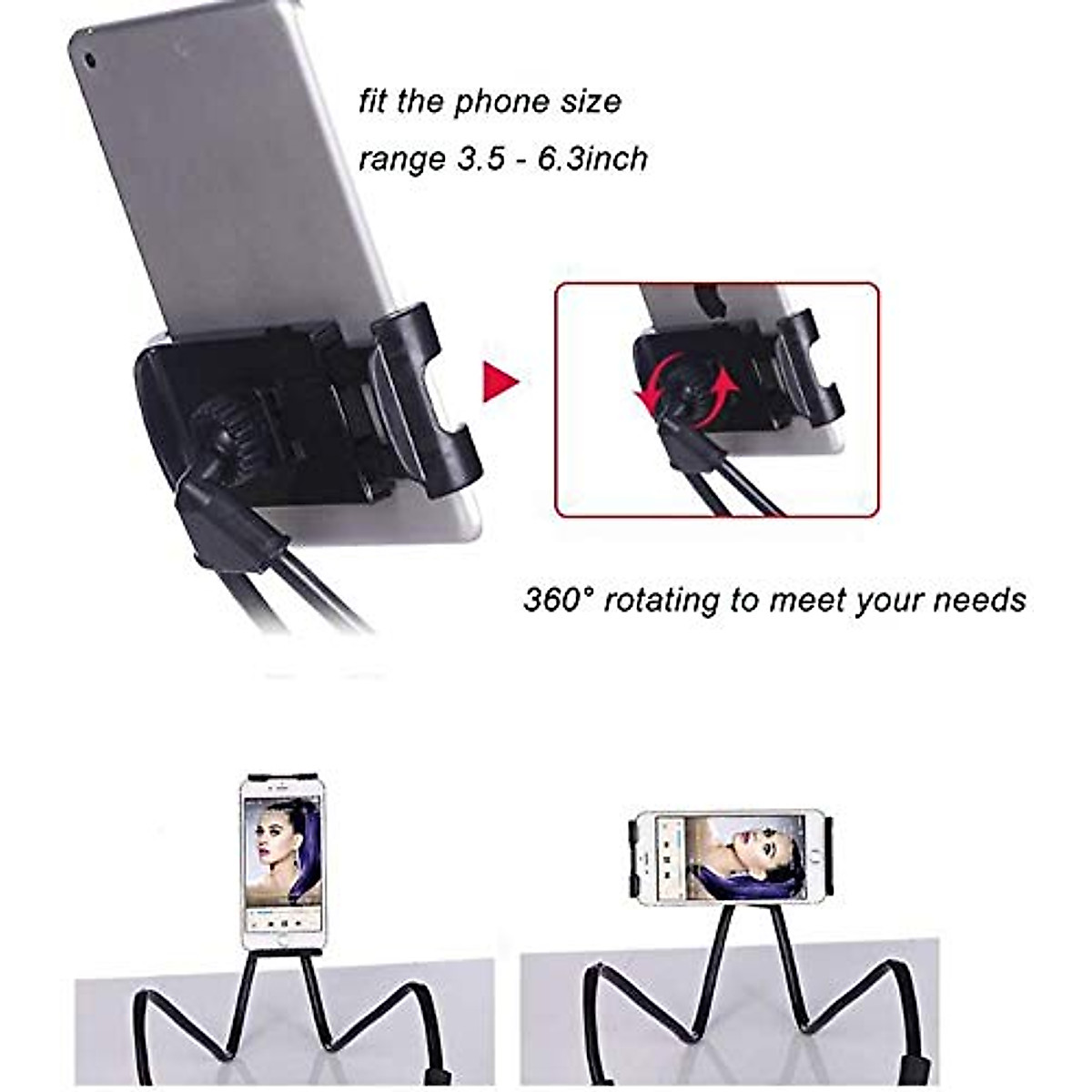 Lazy Cell Phone Mount Hanging on Neck, Hsxxf 360 Rotating Neck Holder DIY Flexible Mount Stand Multiple Functions Flexible Lazy Bracket for Phone (Black)