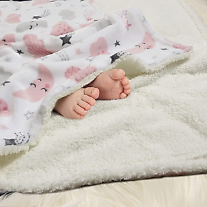 Life Comfort Ultimate Sherpa Baby Blanket, Fluffy Pink and Grey Cloud and Moon Premium Blanket for Baby Girl, Soft Warm Cozy Toddler, Infant or Newborn Blanket for Crib, Stroller, Travel, Nursery