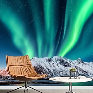wall26 Removable Wall Sticker/Wall Mural Arctic Snow Northern Lights Space & Astronomy Fantasy & Sci-Fi Digital Art Modern Art Global Landscape Decorative for Living Room, Bedroom, Office - 66"x96"
