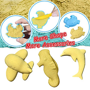 ESSENSON Play Construction Sand Kit - 3lbs Sand with 2 Colors, 6 Mini Construction Trucks, Construction Toys and Signs, Animal Mold, Modeling Tools, Foldable Sandbox, Gifts for Boys Girls