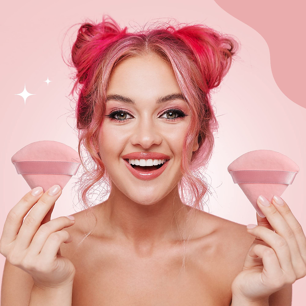 MOTZU 12 Pieces Pure Cotton Powder Puff, Made of Cotton Velour in Triangle Wedge Shape Designed for Contouring, Under Eyes and Corners, 2.76 inch Normal Size, with Strap, Makeup Tool For Cosmetic