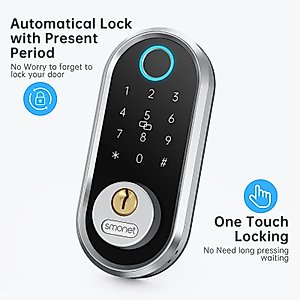 Keyless Entry Door Lock Handle: SMONET Smart Front Door Lock Set Alexa Deadbolt Locks Front Door Handle Bluetooth Electronic Digital Keypad Lock with APP Voice Control Keyfob Auto Lock for Home