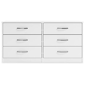 Signature Design by Ashley Flannia Modern 6 Drawer Dresser with Ball-bearing Construction and Safety Stop, White