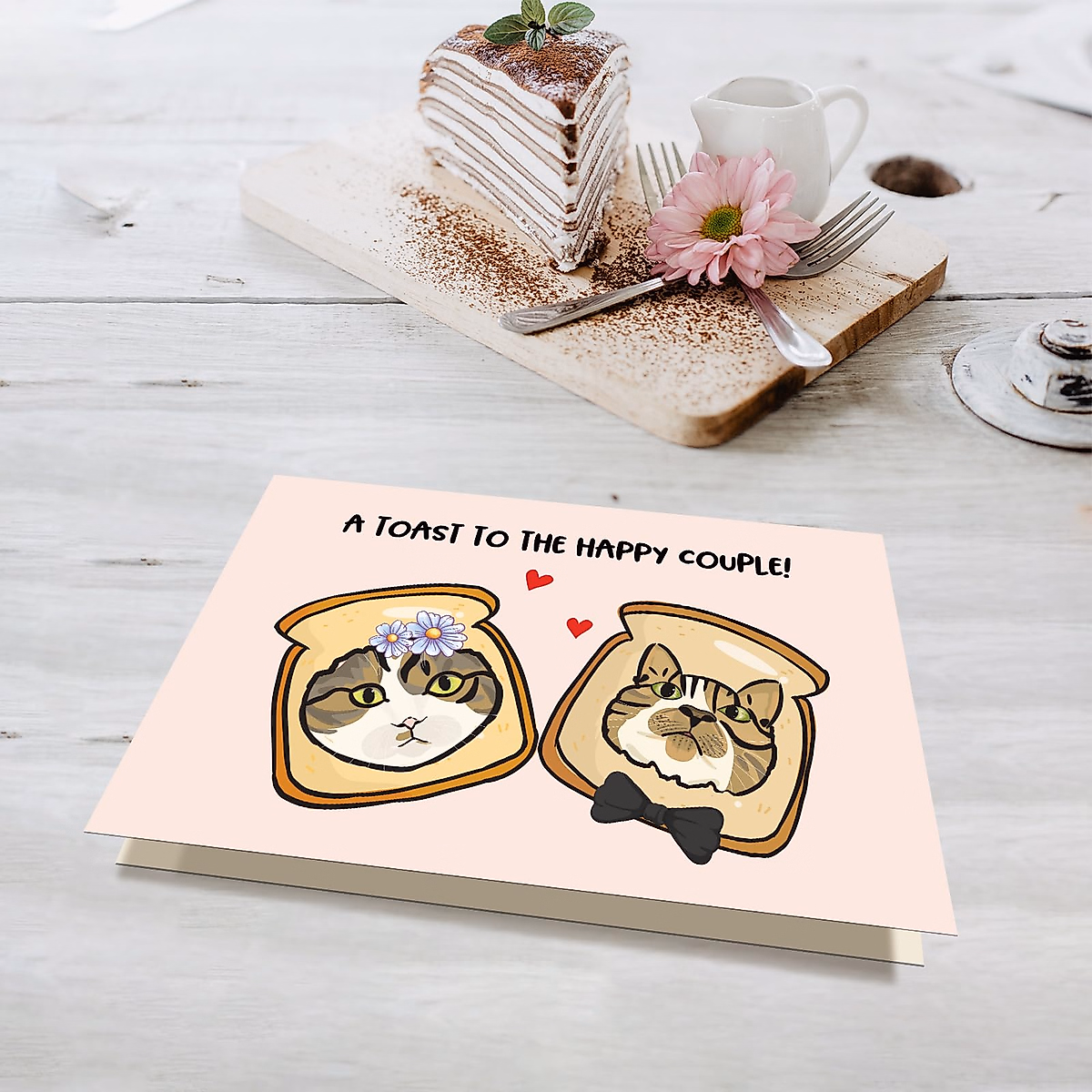 Funny Cat Toast Wedding Card for Couple, Cute Wedding Shower Card for Bride Groom, Engagement Card for Cat Lover, A Toast to The Happy Couple