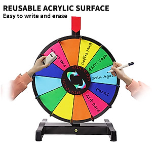 Hooomyai 12" Tabletop Spinning Prize Wheel 12 Slots Heavy Duty Editable Spinning Wheel with Dry Erase Markers & Eraser for Fortune Spin Game Tradeshow Carnival
