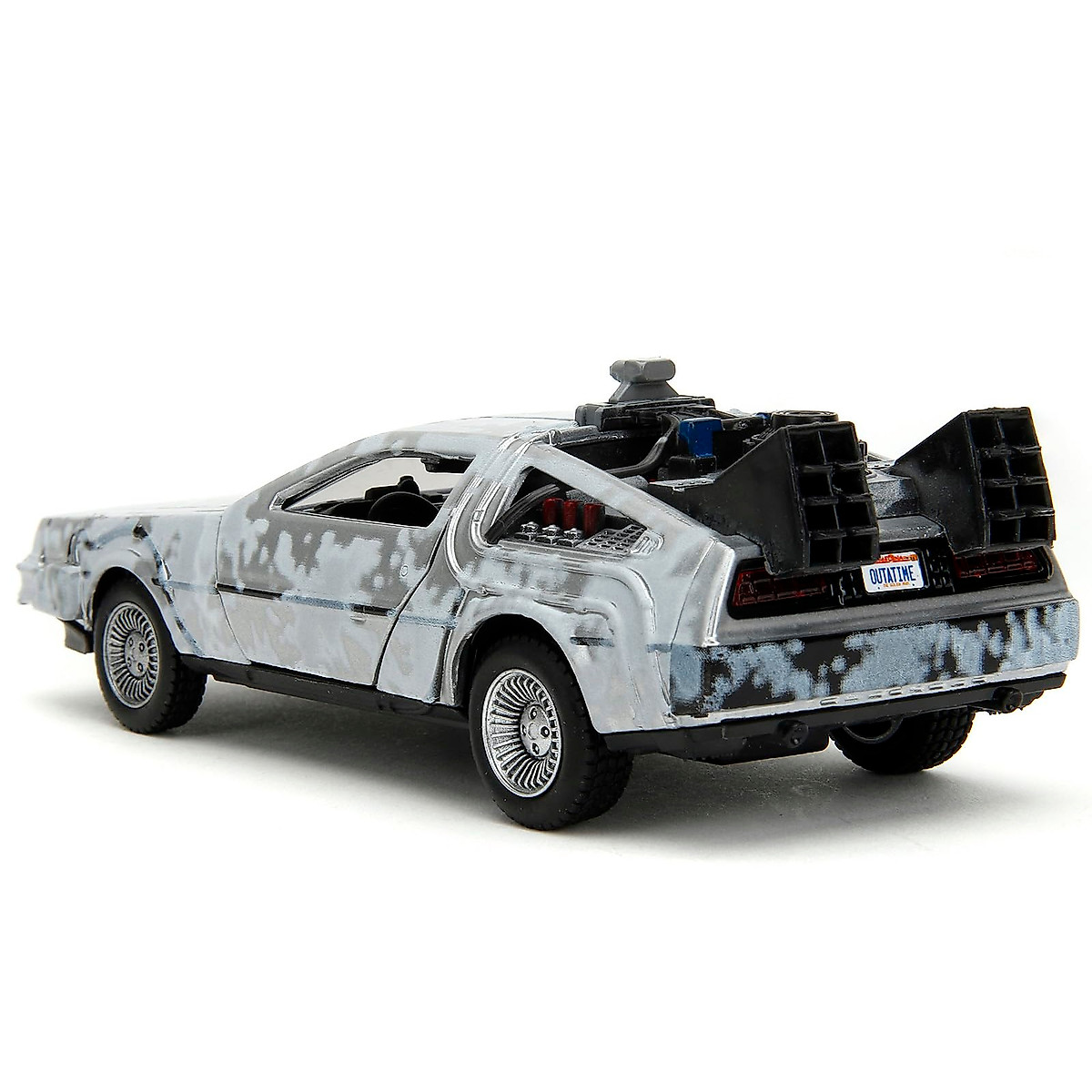 DMC Delorean Time Machine Brushed Metal (Frost Version) Back to The Future (1985) Movie Hollywood Rides Series 1/32 Diecast Model Car by Jada 34785
