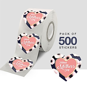 Easykart 500 Happy Mother's Day Stickers with Flowers Heart Shaped with Gold Foiling, Mother's Day Party Favor Sticker Labels for Classroom Candy Bags (1.5 Inch)