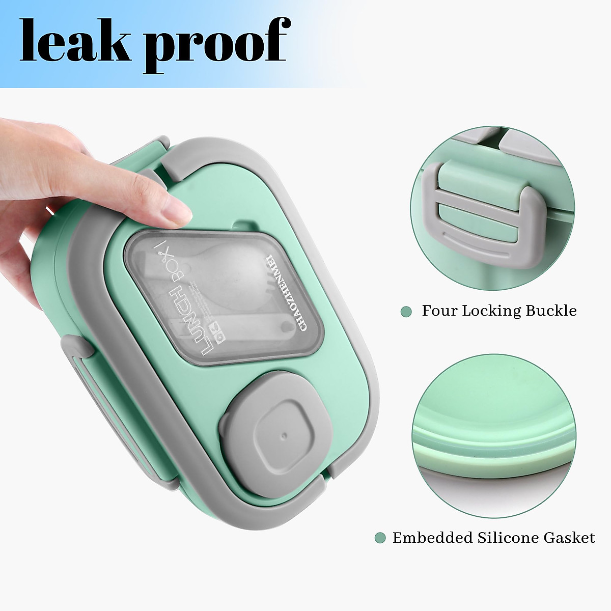 Tinaforld Adults Bento Lunch Box,Salad Container Large 43oz Salad Bowl, Bento-Style Tray for Toppings, 3oz Sauce Container for Dressings, and Built-In Reusable Fork (Green)