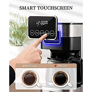 KIDISLE Programmable Coffee Maker, 10-Cup Drip Coffee Machine with Touch Screen, Glass Carafe, Reusable Filter, Warming Plate, Regular & Strong Brew for Home and Office, Black