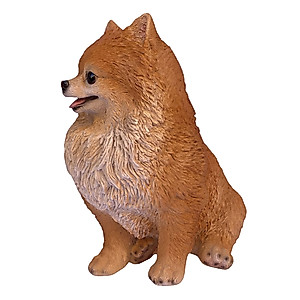 Light Brown Pomeranian Statue Puppy Dog Realism Lifelike Real-Life Style Hand-Painted Figurine Home Garden Decor