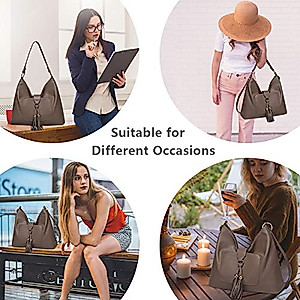 VASCHY Shoulder Bag Purse for Women, SAC PU Leather Fashion Vintage Tassel Hobo Handbag Purse Tote with Detachable Crossbody Shoulder Strap Khaki