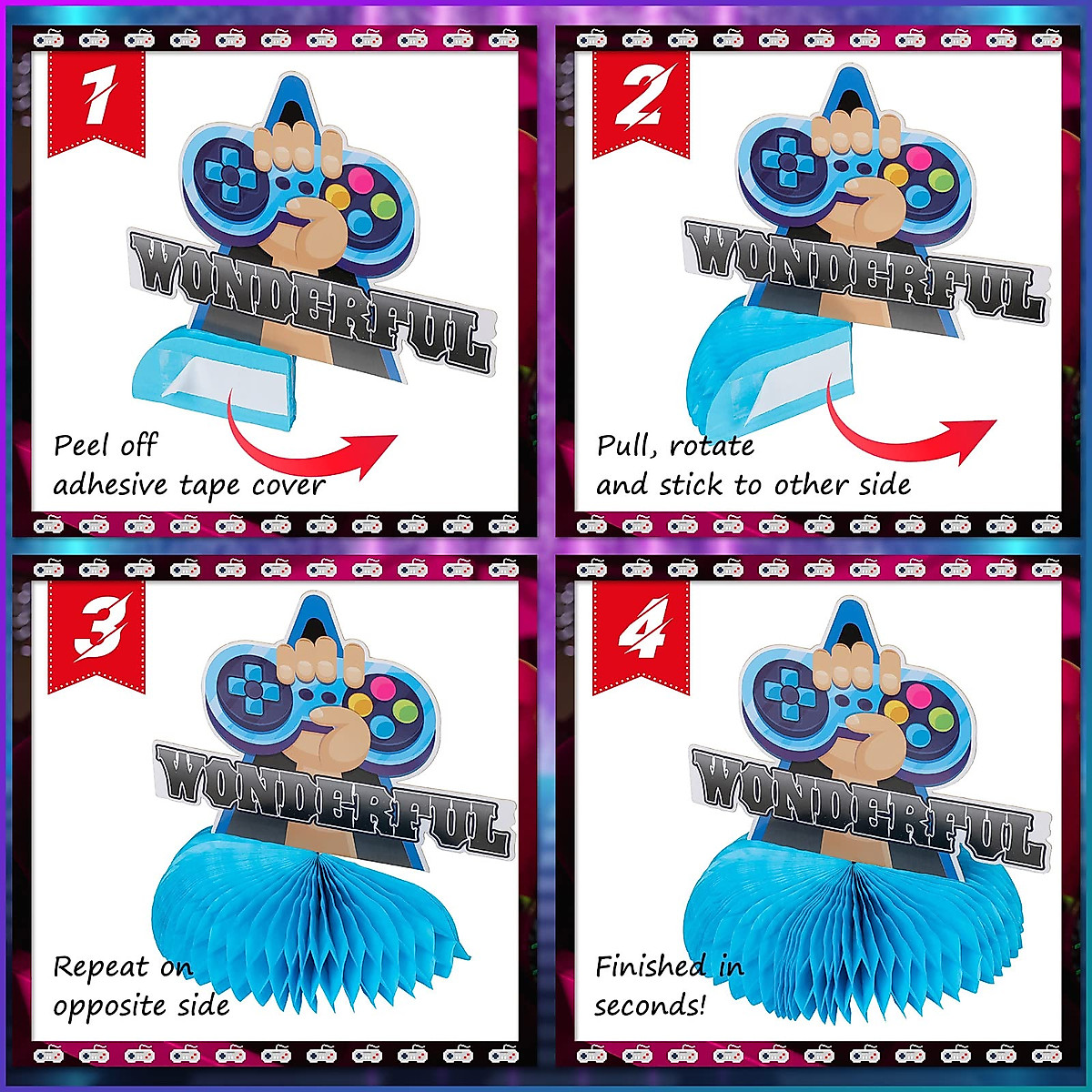 9 Pcs Video Game Honeycomb Centerpieces Video Game Birthday Table Decorations For Boys Blue Game Table Toppers 3D Gaming Party Decorations for Kids Boys Game Themed Birthday Baby Shower