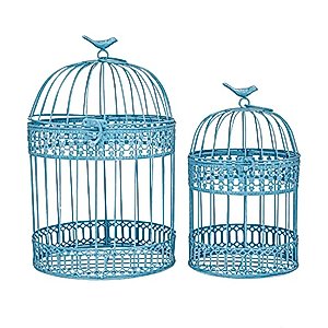 Deco 79 Metal Birdcage with Latch Lock Closure and Hanging Hook, Set of 2 16", 12"H, Blue
