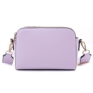 EVVE Crossbody Bags for Women Trendy Small Crossbody Camera Bag Purse Vegan Leather Triple Zip Crossbody Purses with Wide Shoulder Strap| Lilac