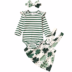 XIFAMNIY Baby Girls Valentine's Day/St.Patrick Day/Easter Day Outfit Newborn 3Pcs Suspender Skirt Set
