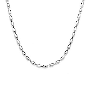 925 Sterling Silver Oval Bead Necklace, 3MM, 4MM Sterling Silver Bead Ball Necklace, Rice Bead Chain Necklace, Silver Beaded Necklace 16-36 (24, 3MM)