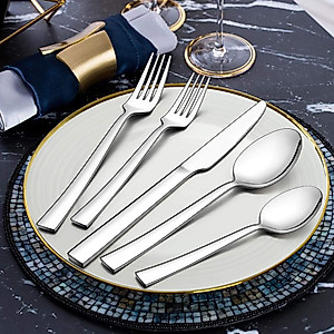 LIANYU 20-Piece Silverware Set, Stainless Steel Square Flatware Cutlery Set for 4, Eating Utensils Tableware Set, Mirror Finish, Dishwasher Safe