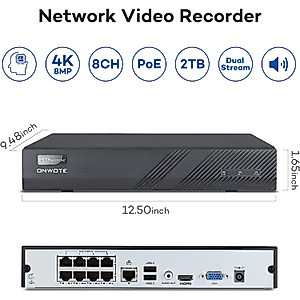 ONWOTE Wired 4K NVR PoE Security Camera System, AI Human Vehicle Detection, 6* 8MP 125° Wide View Angle Outdoor IP Cameras, 8 Channel NVR 2TB Record Video Audio, CCTV Surveillance for Home Businesses