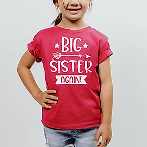Arrow Big Sister Again Sibling Announcement Shirts for Baby and Toddler Girls Sibling Outfits Vintage Burgundy Shirt