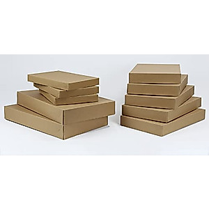 All Day Gifts 10 Assorted Kraft Gift Boxes with Lids - Thick Heavy Duty Kraft Apparel Boxes