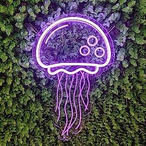 Jellyfish Neon Signs for Wall Decor Light Up Personalized for Bedroom, Bar, Birthday, Holiday Party, Wedding. USB Powered 3D Art Creative Purple Light LED with Dimmer Switch