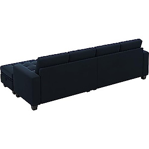 Belffin Velvet Convertible 4-Seat Sectional Sleeper Sofa with Reversible Chaise Sleeper Sectional Couch Bed with Storage Ottoman Sectional Sofa Couch Set Blue