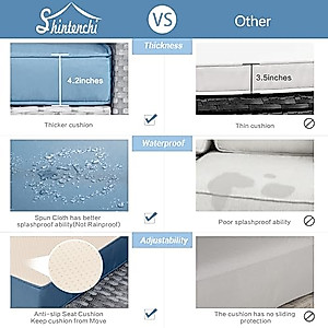 Shintenchi 7 Pieces Outdoor Patio Sectional Sofa Couch, Silver Gray PE Wicker Furniture Conversation Sets with Washable Cushions & Glass Coffee Table for Garden, Poolside, Backyard (Aegean Blue)