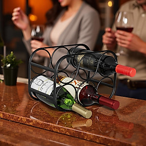 Buruis 6 Bottle Countertop Wine Rack - Wine Holder for Red White Wine Storage - Freestanding Metal Wine Rack - Modern Tabletop Bottle Holder - Black