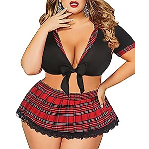 Avidlove Lingerie Sets for Women Sexy Naughty School Girl Role Play Custom Cosplay Lingerie with Mini Skirt(Black,M)