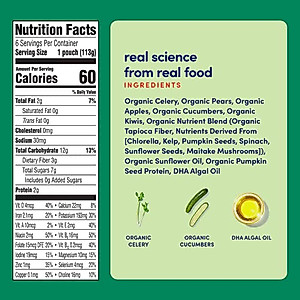 Cerebelly Celery Apple Kiwi Smoothie (Pack of 6) - Healthy Kids Snacks - Baby Food Pouch with 16 Vital Nutrients and Brain Support from Superfoods - Organic Fruit & Veggie Purees, Baby Fruit Squeeze Pouches for Kids, No Added Sugar