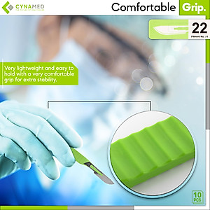 CYNAMED # 22 Disposable Scalpel with Plastic Handle - Sterile Single Blade Razor for Dermaplaning, Dissection, Podiatry, Professional Grooming, Acne Removal - Surgical Stainless Steel Tool - Box of 10