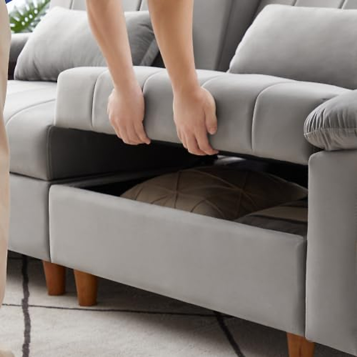 akucvor 69" Sleeper Sofa, Convertible Futon Loveseats Sofa, Sleeper Velvet Sofa Couch Bed with Storage for Living Room Bedroom, Pokcets, Gray