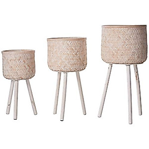 Bloomingville Set of 3 Round Bamboo Floor Baskets with Wood Legs