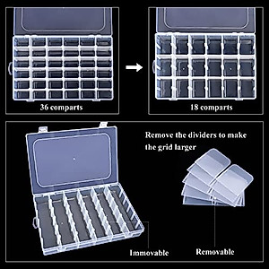 OUTUXED 2pack 36 Grids Clear Plastic Organizer Box Container Craft Storage with Adjustable Dividers for Beads Organizer Art DIY Crafts Jewelry Fishing Tackles with 5 Sheets Label Stickers