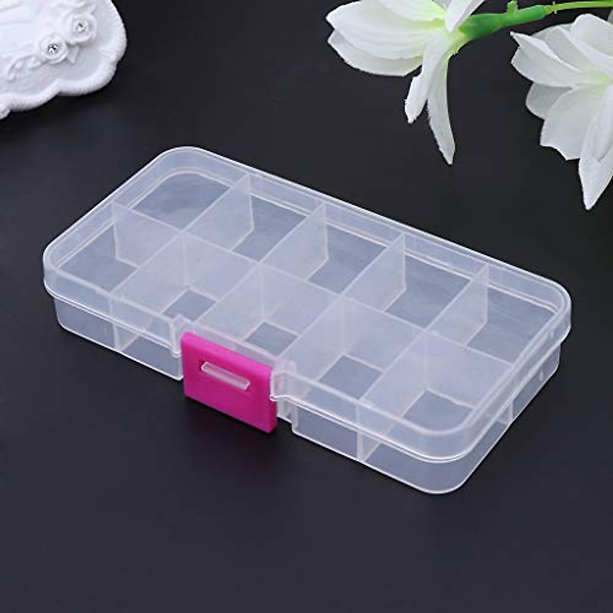 KerDejar 10 Compartments Clear Plastic Storage Box Jewelry Bead Screw Organizer Container Transparent, app.13cmx7cmx2.2cm/5.12inx2.76inx0.87in