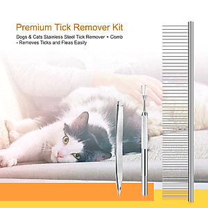 BWOGUE Premium Tick Removal Kit for Dogs and Cats - Stainless Steel Tool with Comb, Easily Removes Ticks and Fleas