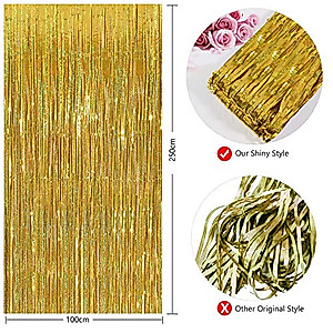CYLMFC Gold Fringe Curtain - 2 Packs 3ftx8ft Sparkle Metallic Party Backdrop Curtain Photo Booth Props Birthday Decorations Gold Birthday Backdrop