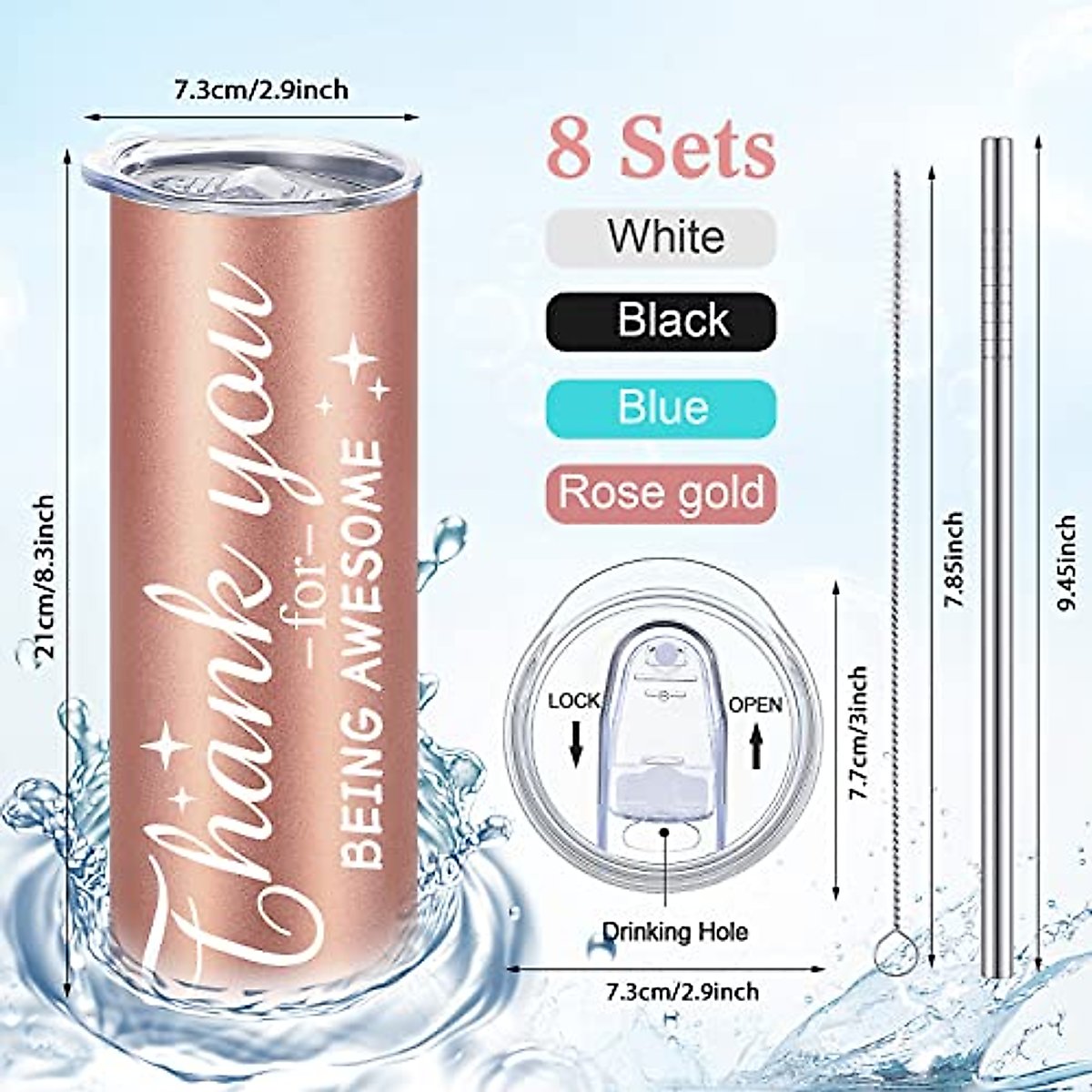 Thank You Gifts for Women Men, Thank You for Being Awesome Travel Tumbler 20 oz Graduation Appreciation Christmas Gifts for Friends Mom Wife Sister Coworker Pink Gold, Mint (Classic Color, 8)