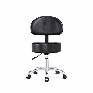 Lilfurni Swivel Rolling Stool Round Chair,Thick Sturdy Padding,Adjustable Stool with Wheels for Doctor,Medical,Massage Salon,Office,Shop(Black) (with Back, Black)