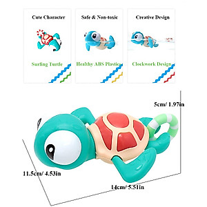NEXTAKE Pull String Baby Bath Toy Pull & Go Turtle Cute Swimming Turtle Windup Clockwork Bathtub Toy for Toddlers