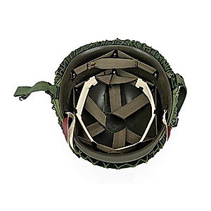 WWII US Army M1 Green Helmet Replica Adjustable with Net/Canvas Chin Strap Tactical Paintball Gear for Adults by BYHai