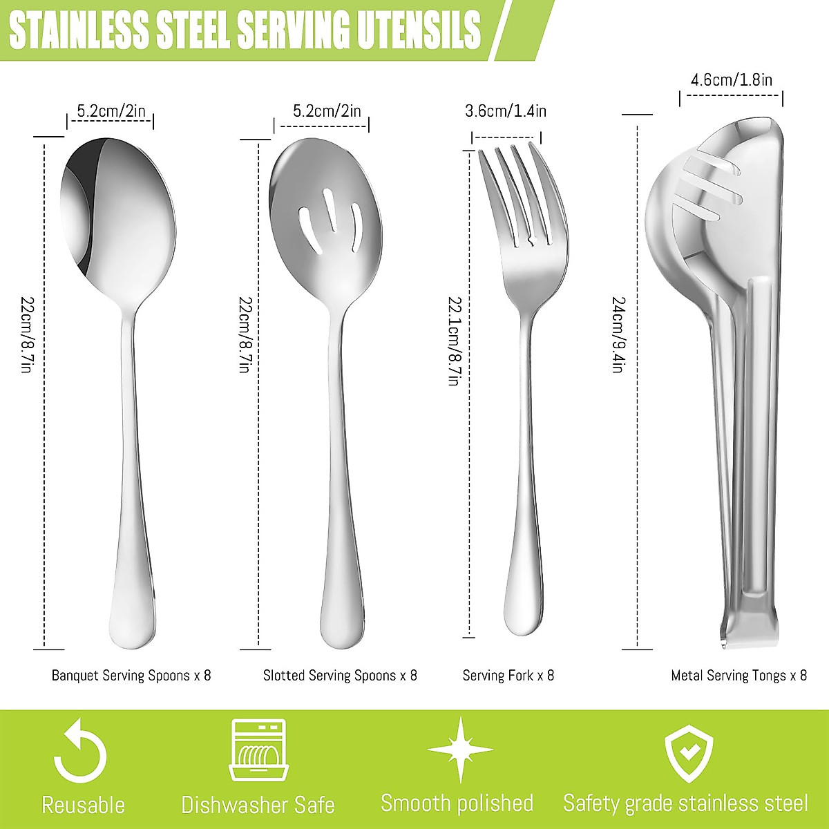 Sabary 32 Pcs Buffet Party Stainless Steel Serving Utensil Metal Buffet Serving Utensils Set with Serving Spoons, Slotted Spoon, Serving Fork, Serving Tong for Catering Party Banquet