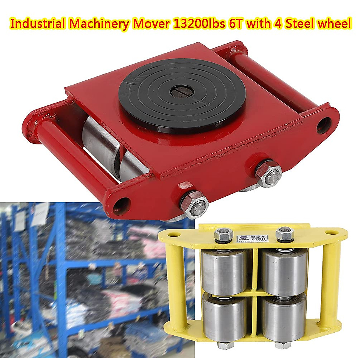 6T Industrial Moving Dolly 13200LBS Machinery Mover, Furniture Dolly for Moving Furniture Movers with Steel Rollers Cap 360 Degree Rotation (Red)