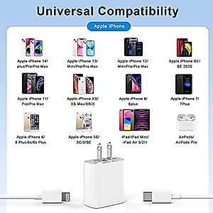 [Apple MFi Certified] 3 Pack iPhone 14 13 Fast Charger,20W PD USB C Wall Charger Adapter with 3 Pack 10FT Type C to Lightning Cable for iPhone 14/13/Pro Max/12/Mini/11/SE/XS/XR/X/8 and More-White